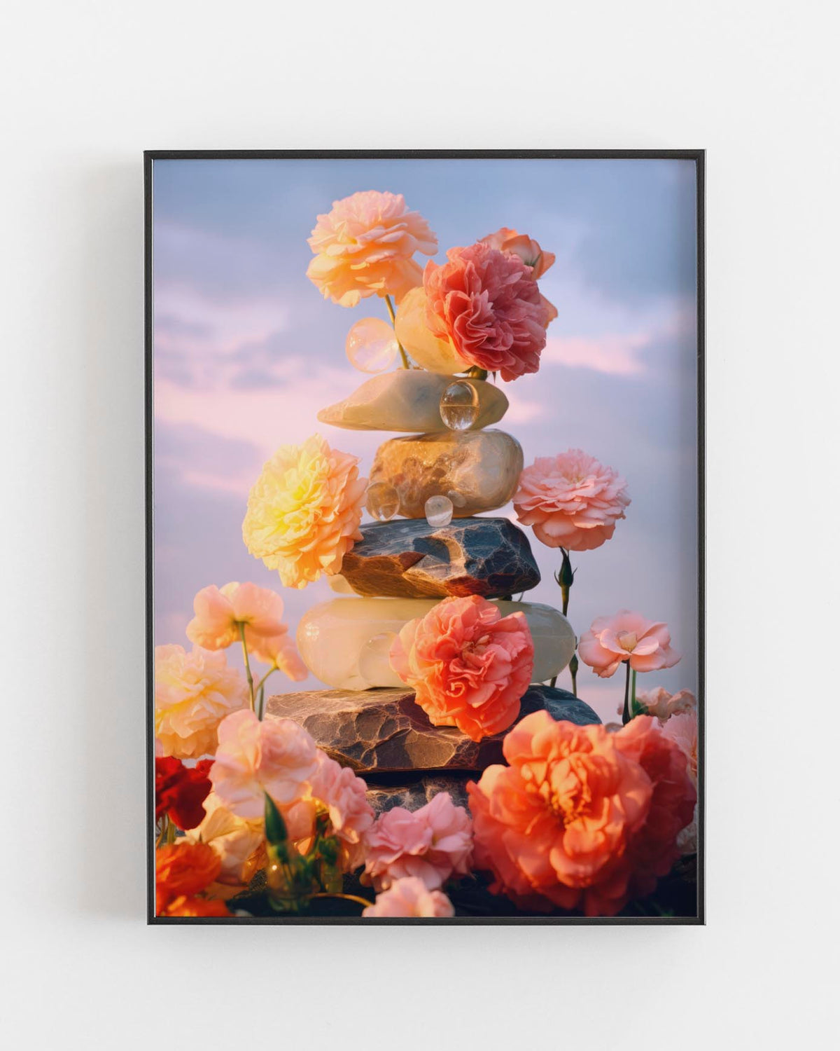 Vibrant Gemstone Stack Poster with Floral Surround | Unique Artistic ...