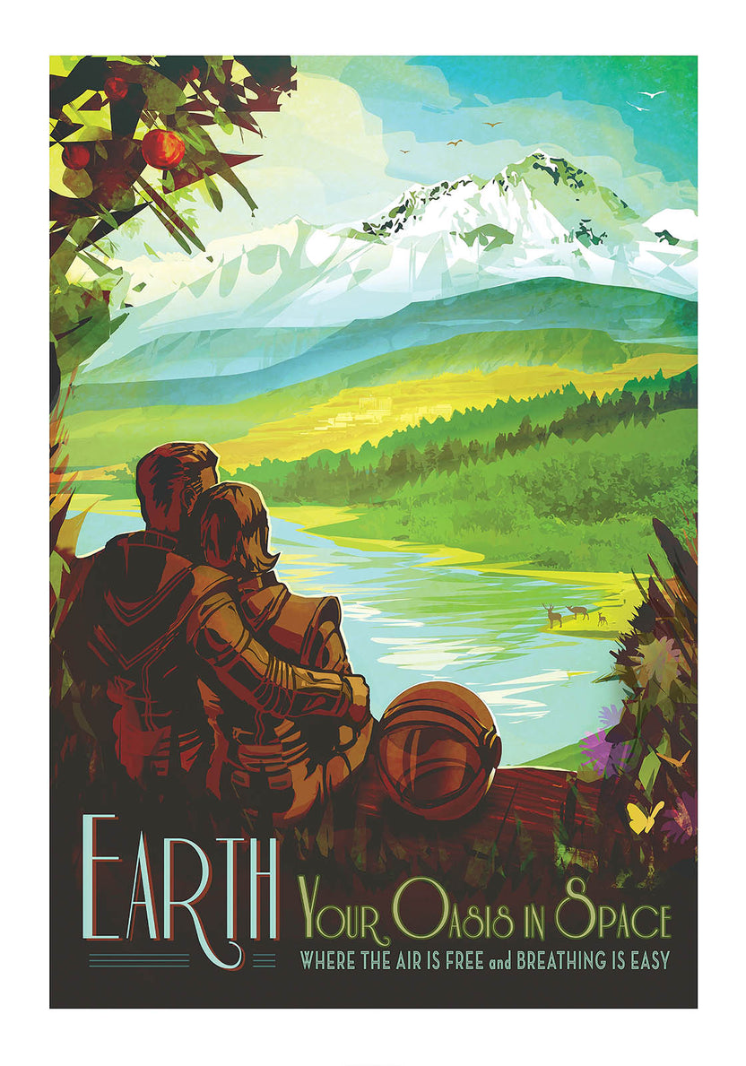 Earth Oasis in Space Poster Stunning Mountain Landscape Art – Poster Wall