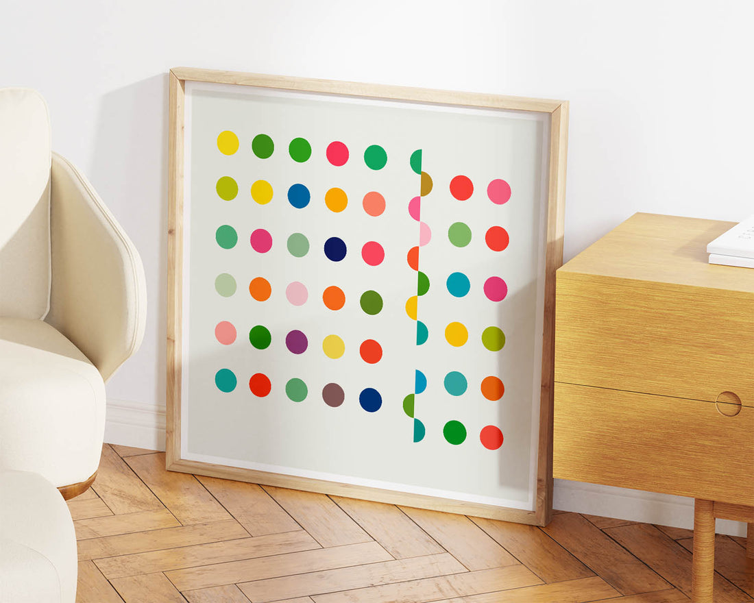 Number 19 bold and colorful square print. Damien Hirst style. – Poster Wall